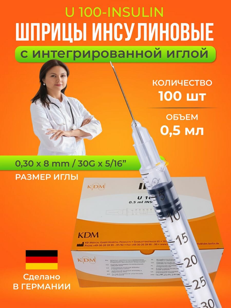 Изделие медицинское шприц инсулиновый 0.5 мл 30G 0,30*8мм