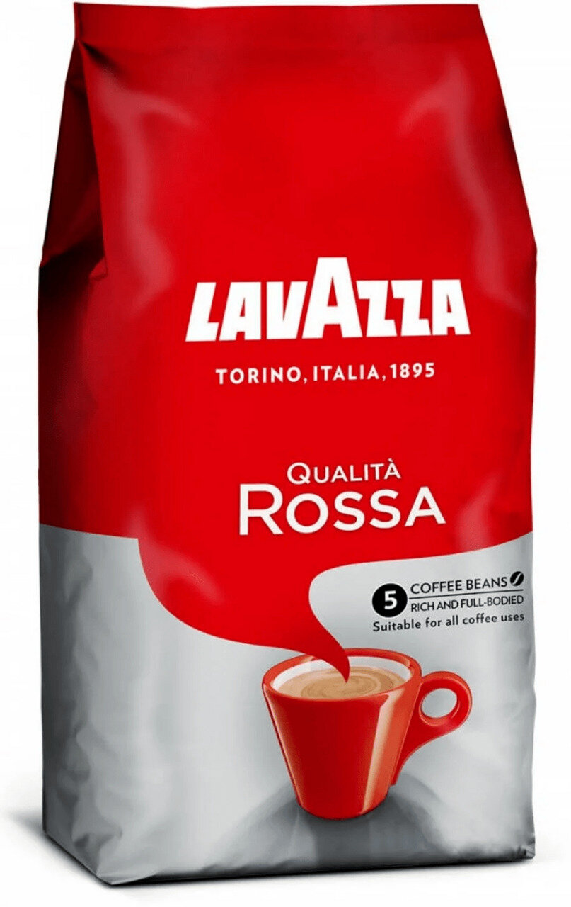 Кофе зерновой LAVAZZA Qualita Rossa натуральный жареный, 1кг x 5 упаковок