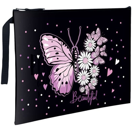 Папка для тетрадей Brauberg А4, 1 отделение, полиэстер, на молнии, с ручкой, "Flower butterfly", 271475