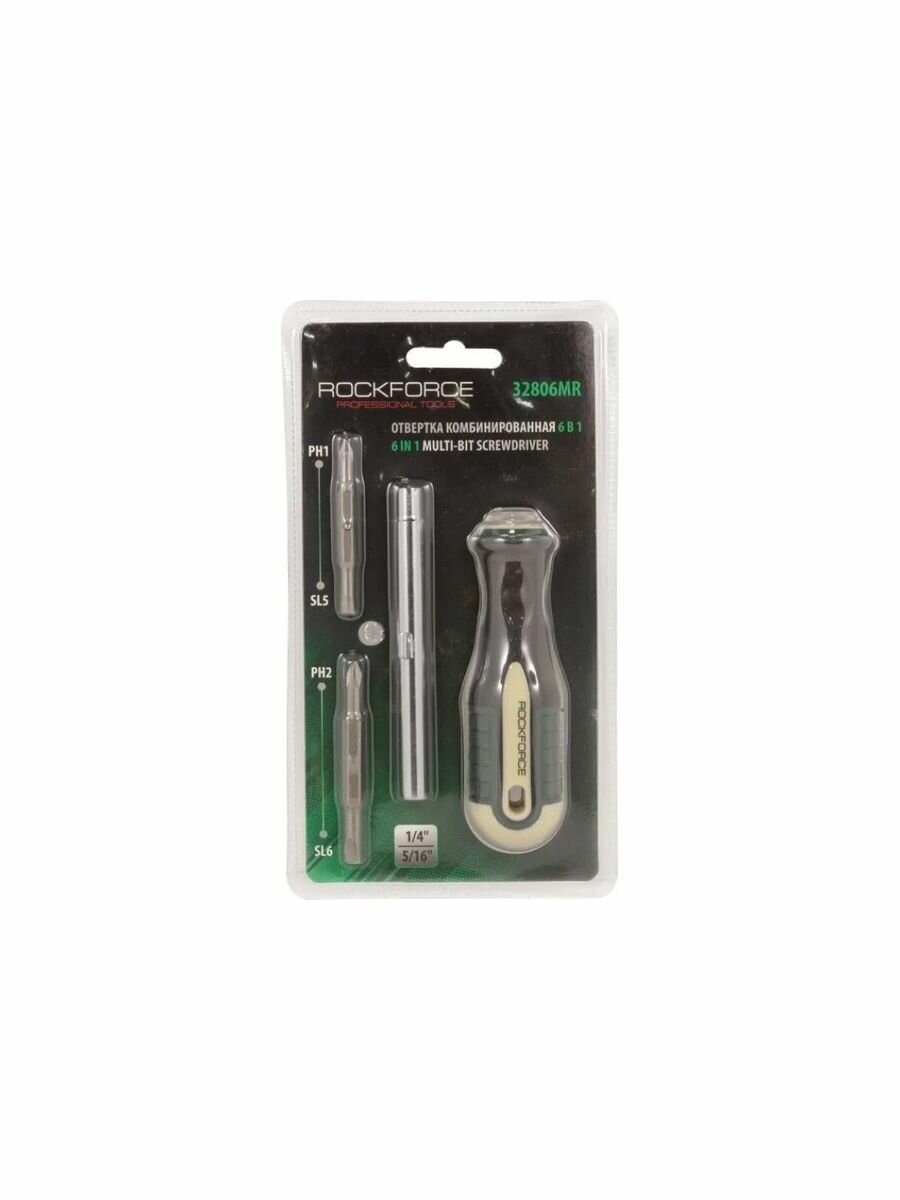Отвертка RF-32806MR комбинированная 1/4"; 5/16" (PH1; PH2; SL5; SL6) в блистере ROCKFORCE /1/50