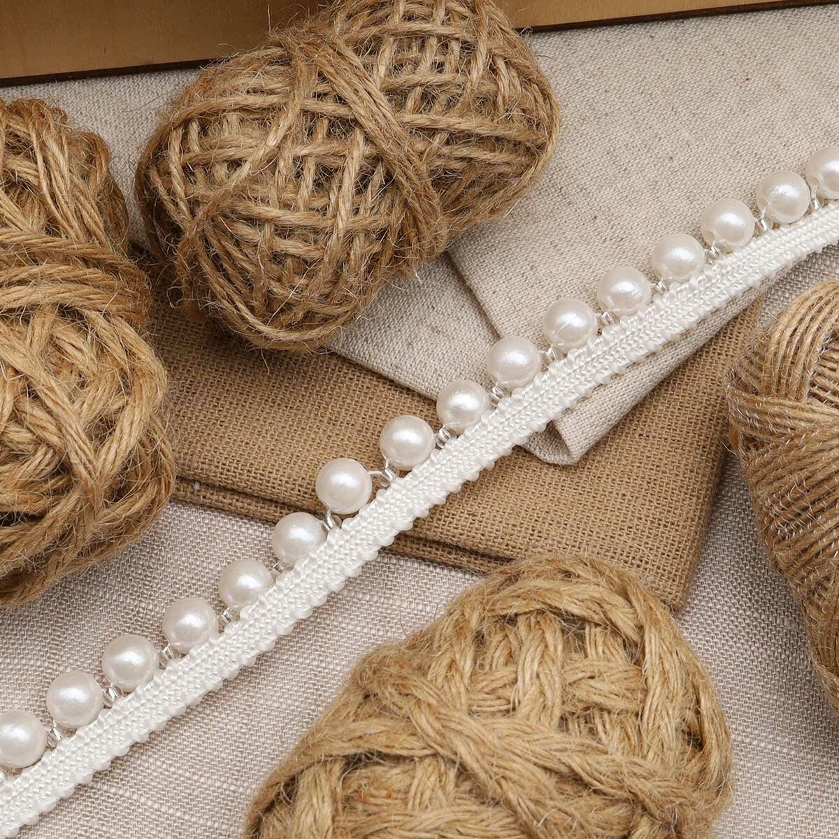 Бахрома для штор, текстиля, шитья (кант), 1,5 см*9 м, большой и малый жемчуг, белая, Айрис