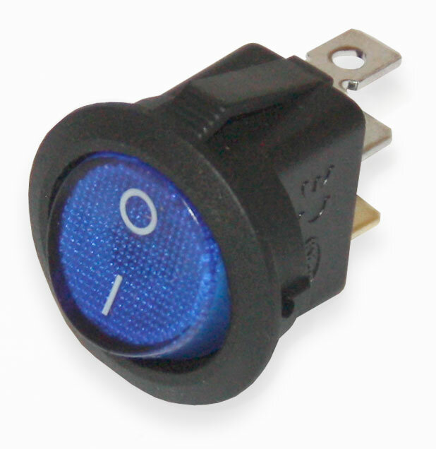 Выключатель (кнопка) 6А для электрооборудования с подсветкой круглый синий