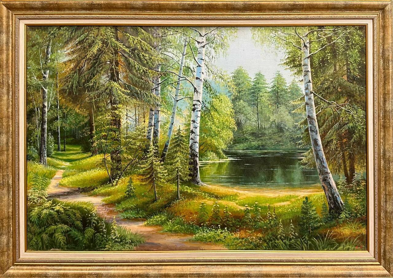 Картина маслом, летний пейзаж "Тропинка в лесу"