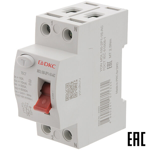 Устройство защитного откл. YON max MDL100-2P1-16-AC (тип AC) 16А-10мА 230В 2Р 6кА ДКС