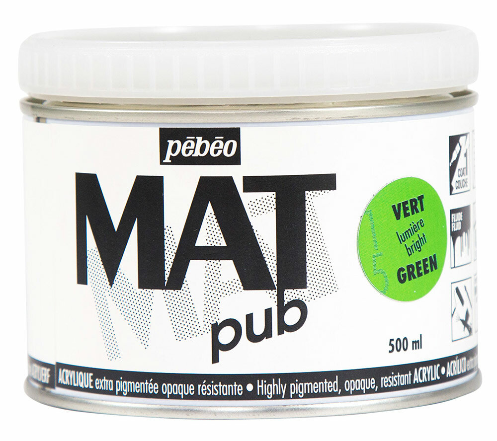 Акриловая краска Pebeo "Mat Pub", экстра матовая, №1, 257015, светло-зеленая, 500 м