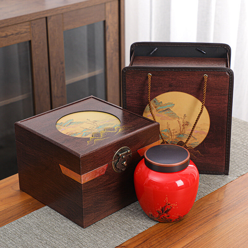 Элитная упаковочная коробка для чая, пустая подарочная коробка, керамическая чайная банка, герметичная банка, деревянная упаковка, зеленый чай Лунцзин, белый чай, пол фунта.