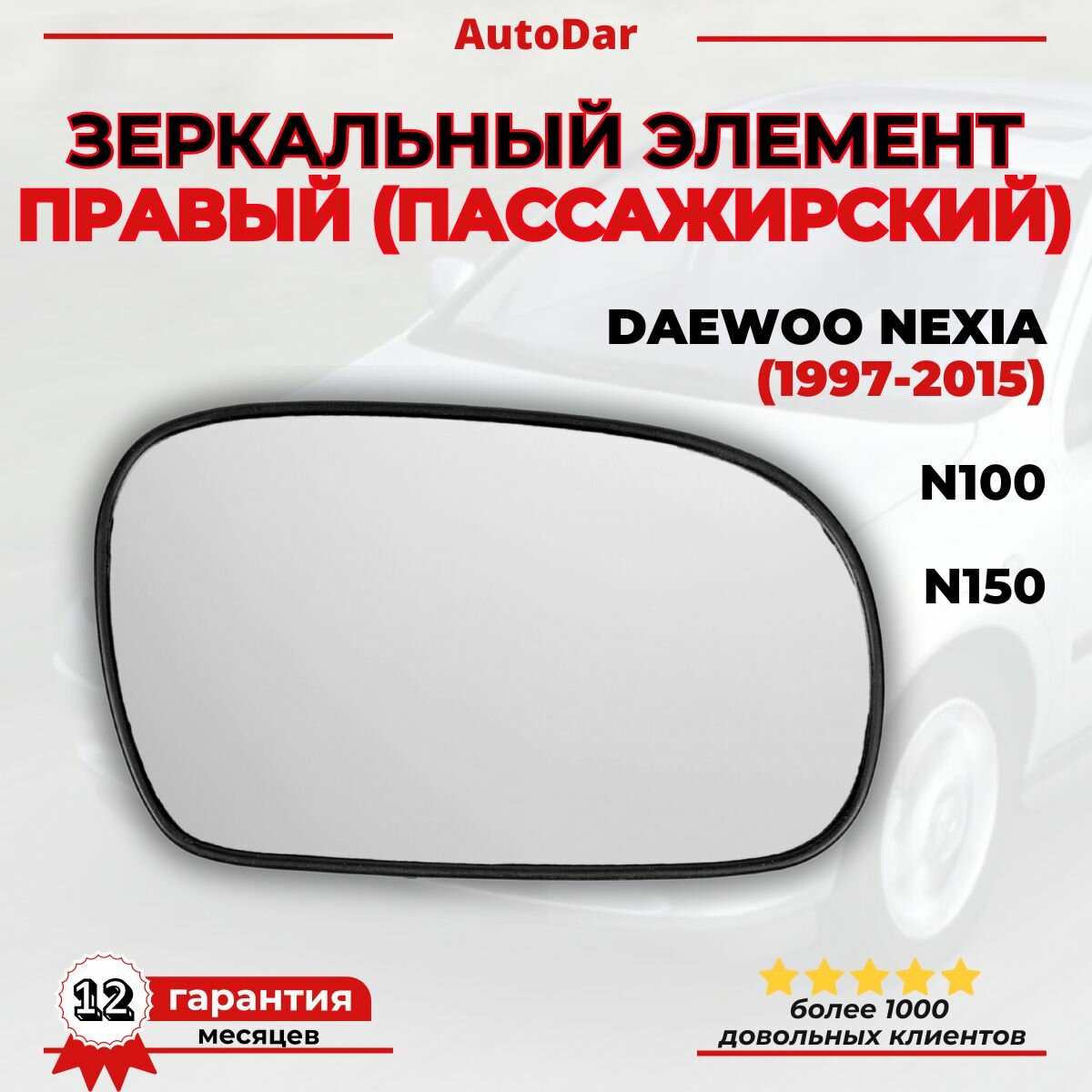 Зеркальный элемент правый(пассажирский ) Daewoo Nexia (Дэу Нексиа)
