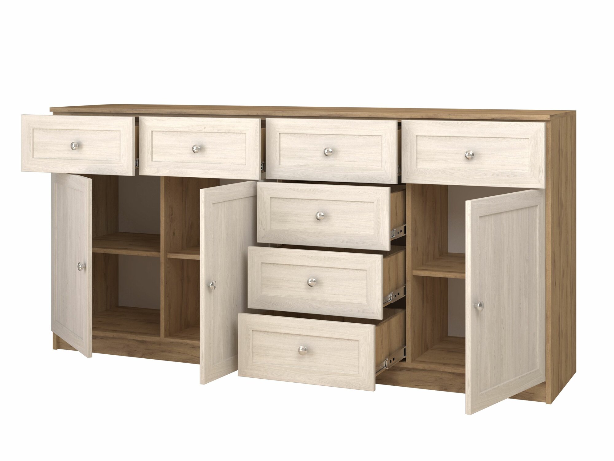 Комод МногоМеб Мираж 3.7 189х46х92 рамка МДФ, дуб золотистый/анкор светлый