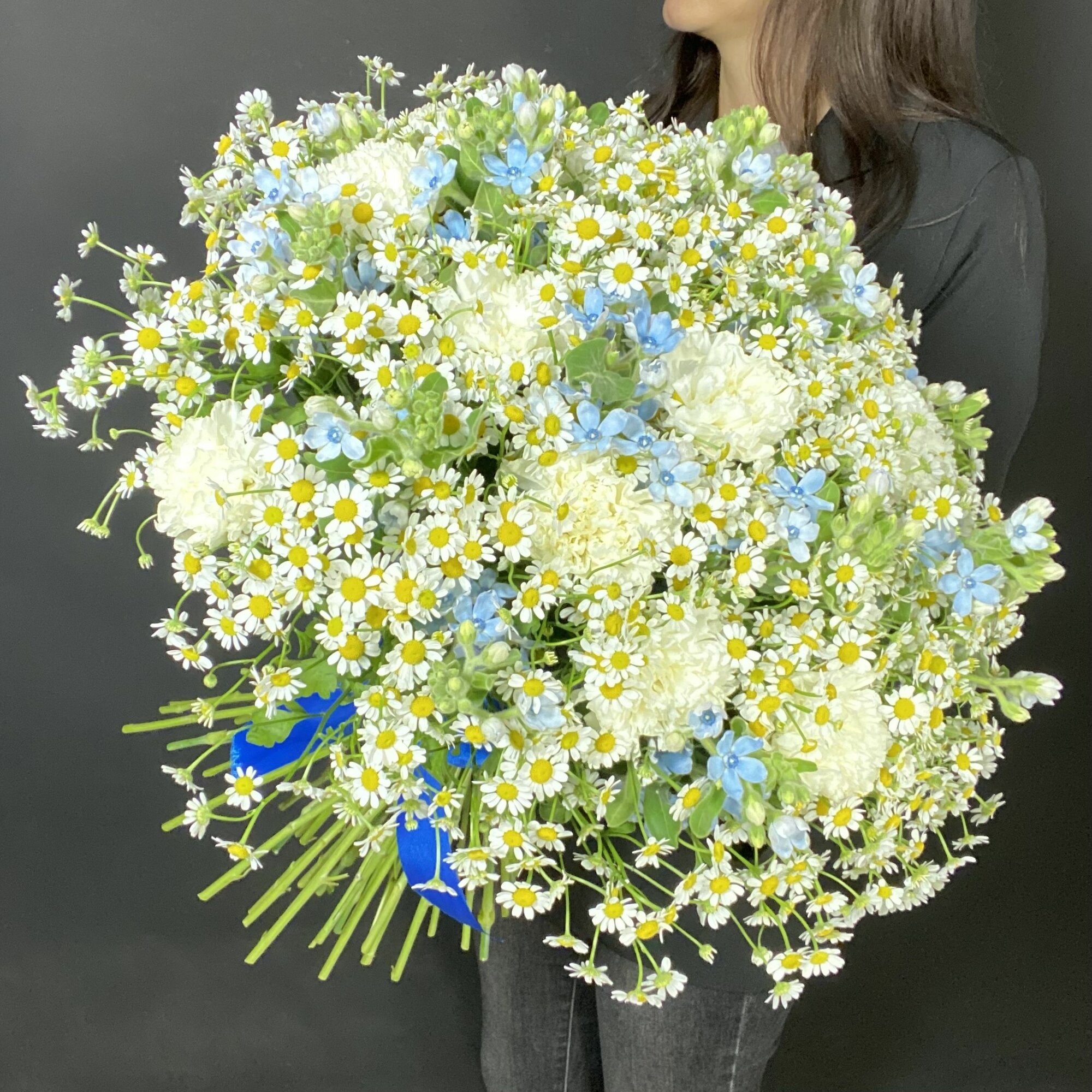 Букет ромашек (ромашка 50 шт, оксипеталум 20 шт, диантус 14 шт.)