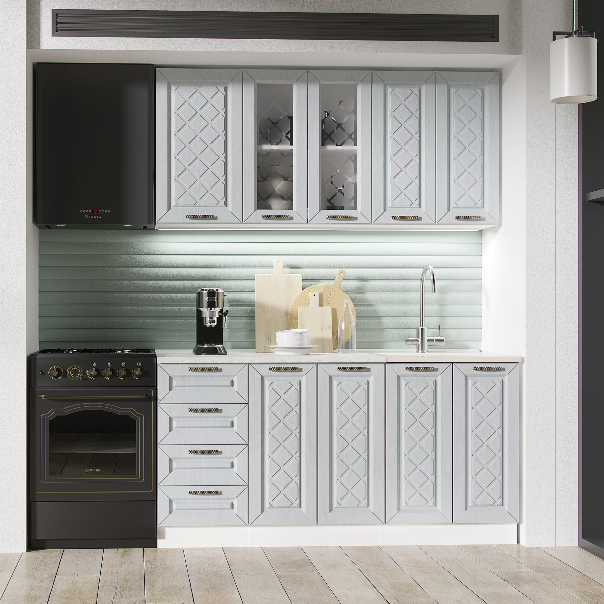 Кухонный гарнитур, кухня, готовый комплект Агава 1,6 м Антрацит со столешницей под врезную мойку