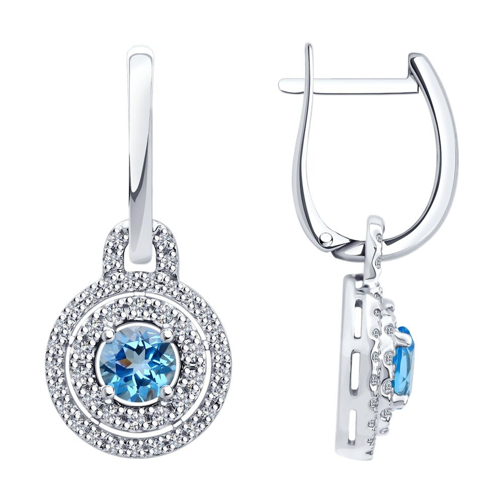 Серьги трансформеры, белое золото, 585 проба, фианит, топаз