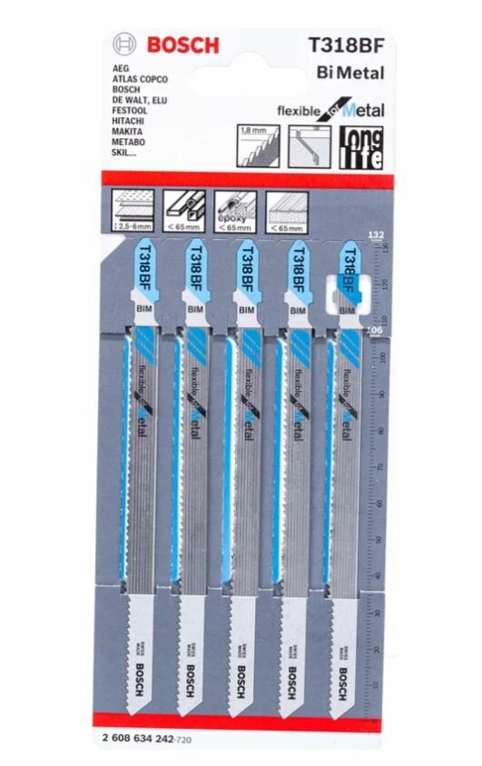 Пилки T318BF 5 шт. по металлу для лобзика Bosch 2608634242
