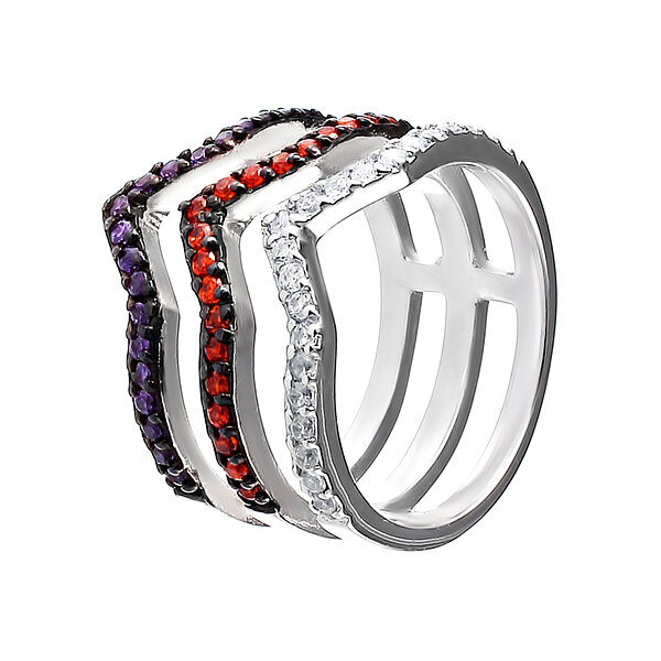 Кольцо наборное, дорожка, серебро, 925 проба, родирование, циркон