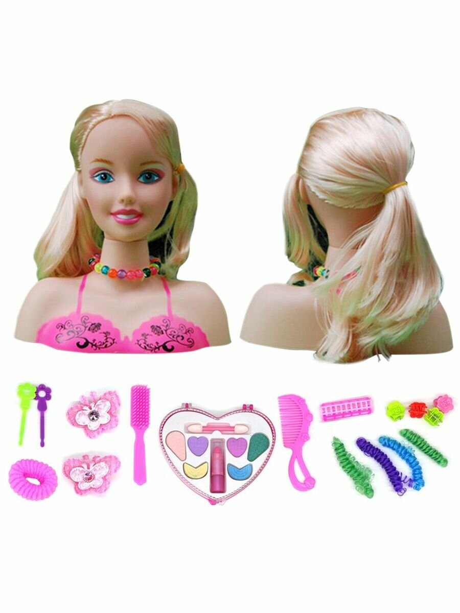 Детский набор для макияжа, 17 шт, обучающая парикмахерская, кукла для укладки головы, игрушка в подарок для девочек, набор для макияжа для ролевых игр для обучения детей