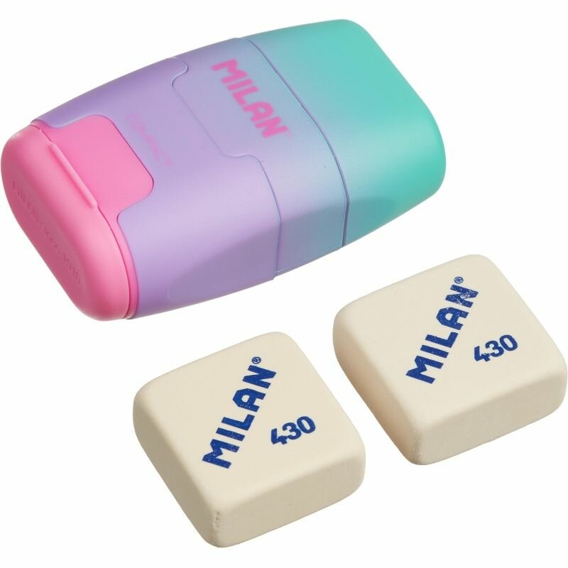 Ластик-точилка Milan Compact 2 сменных ластика каучуковых, 40х25х67 мм