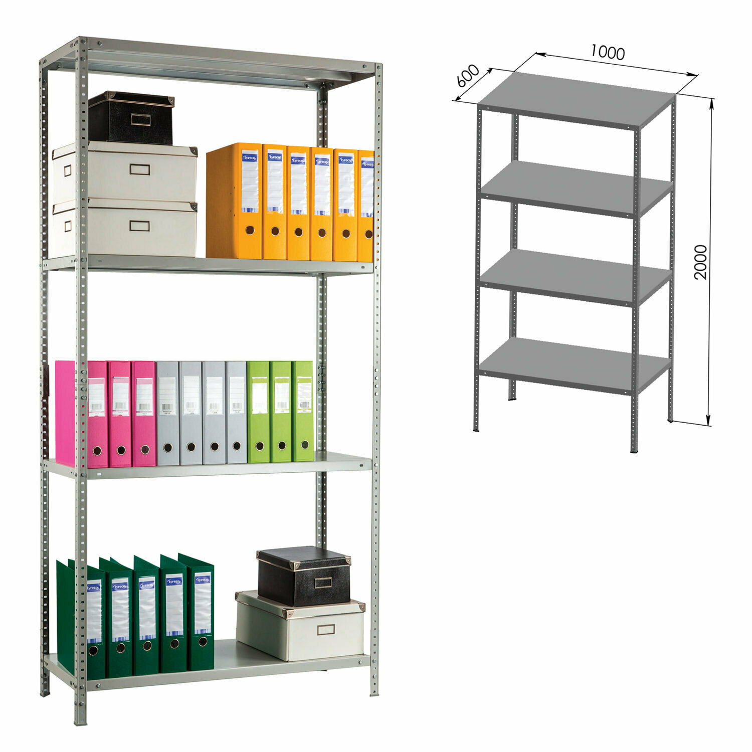 Стеллаж металлический практик "MS KD", сборная стойка, 1950х1000х600 мм, 4 полки (MS 200/100х60/4)