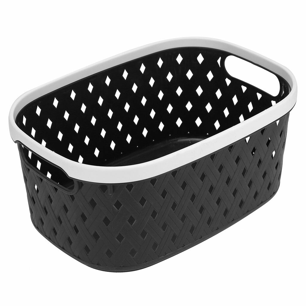 Корзина Домашняя Мода пластмассовая, для хранения, 30,5х 21 см, высота 13,5 см, с ручками, графит