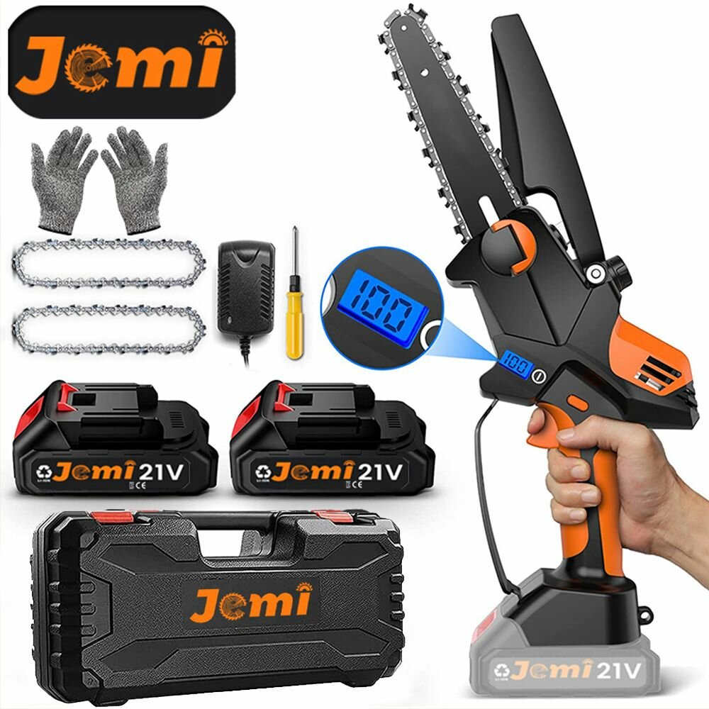 Jemi Портативная электрическая 6-дюймовая мини бензопила ручная цепная пила с подсветкой для обрезки деревьев