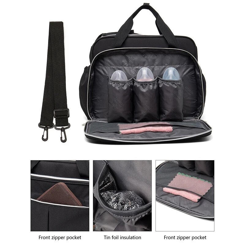 Сумка дорожная Lequeen Diaper Bags, для беременных и мам, черная