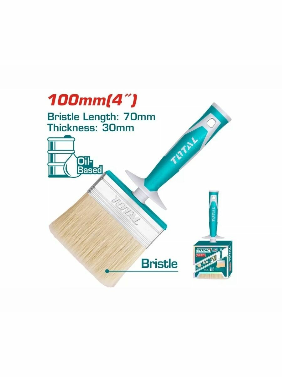 Кисть малярная TOTAL THT84100306, 100х30 мм, натуральная щетина, бирюзовая