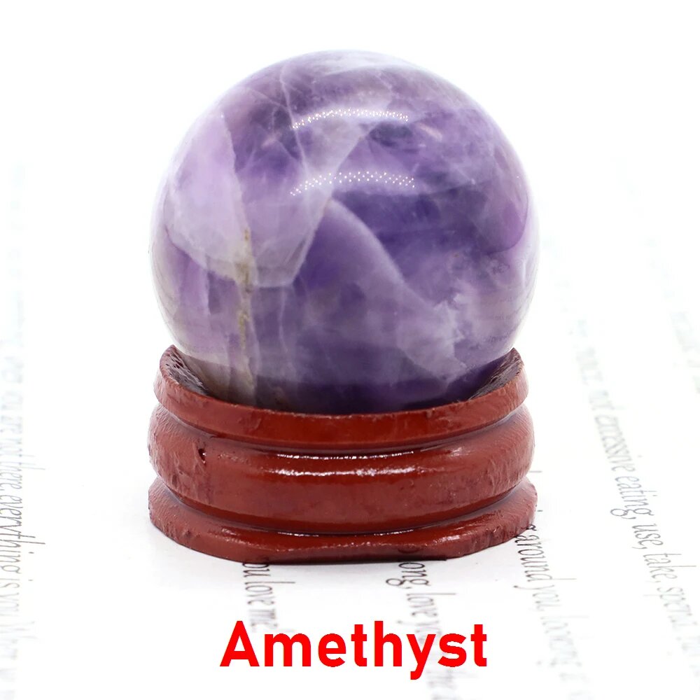 Кристалльный шар из аметиста/бамбуковой яшмы/черного лабрадорита/черного метеорита, 1pcs, Фиолетовый