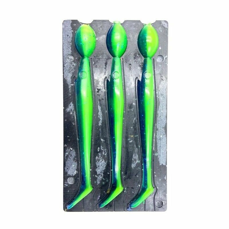 Форма для литья силиконовых рыболовных приманок Piggy 4,8", 120mm, 3 места, раздельные литники