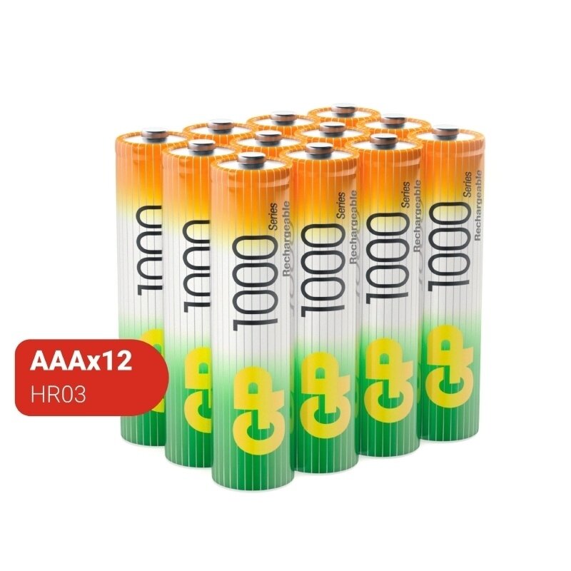 Аккумуляторы GP ААА, 1000 series, минимум 950 мАч, 12 шт (GP100AAAHC-B12)