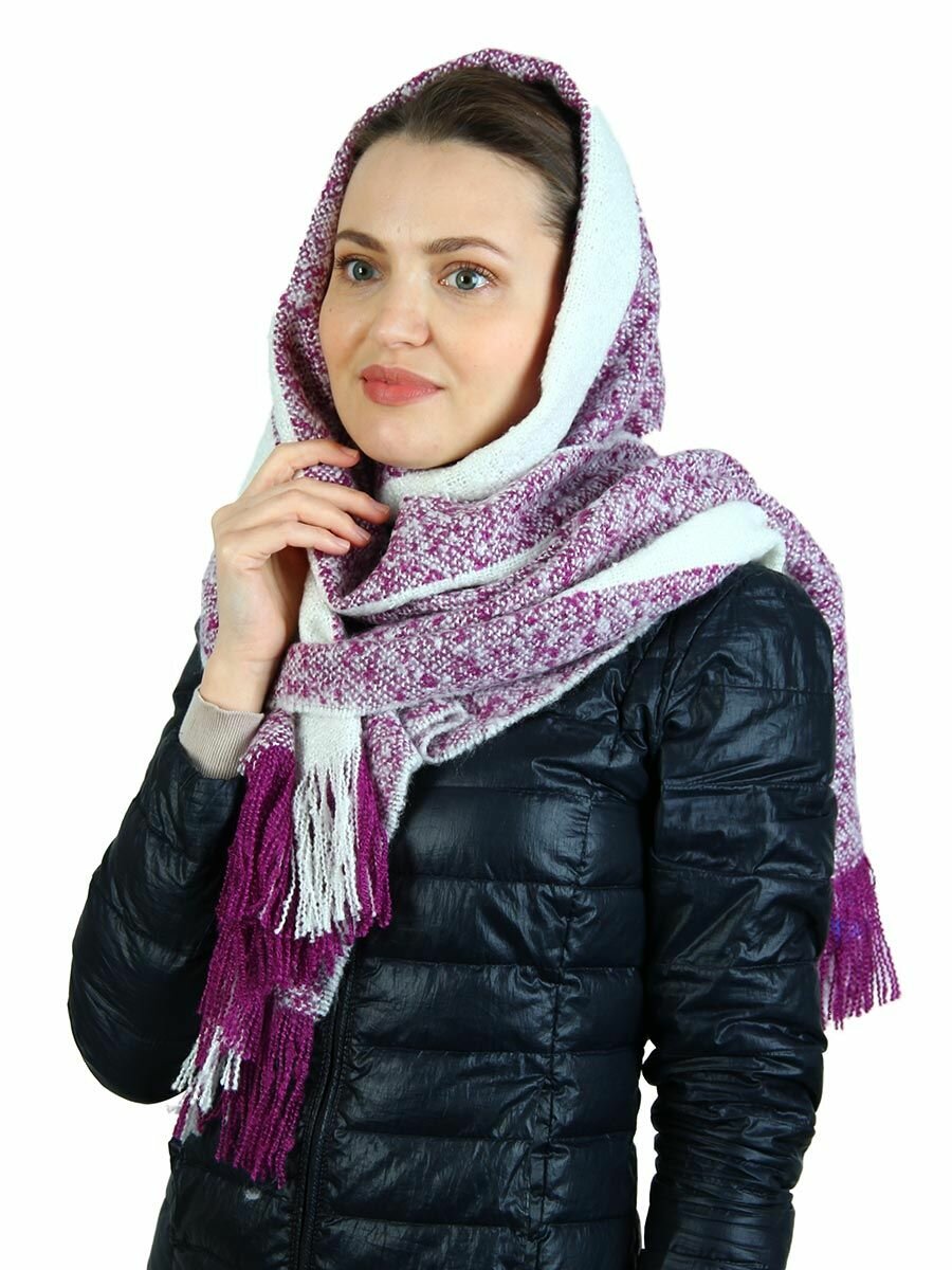 Шарф VENERA Базовая коллекция для женщин,176х40 см, универсальный, белый/фиолетовый — фото 1