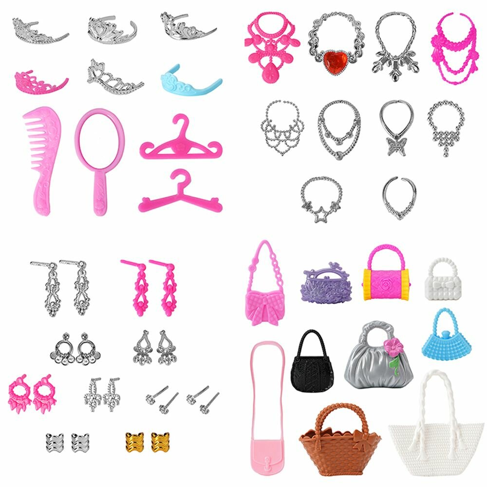 40 Предметов Кукольных аксессуаров для куклы Барби: Обувь, Сумочки, Ожерелье