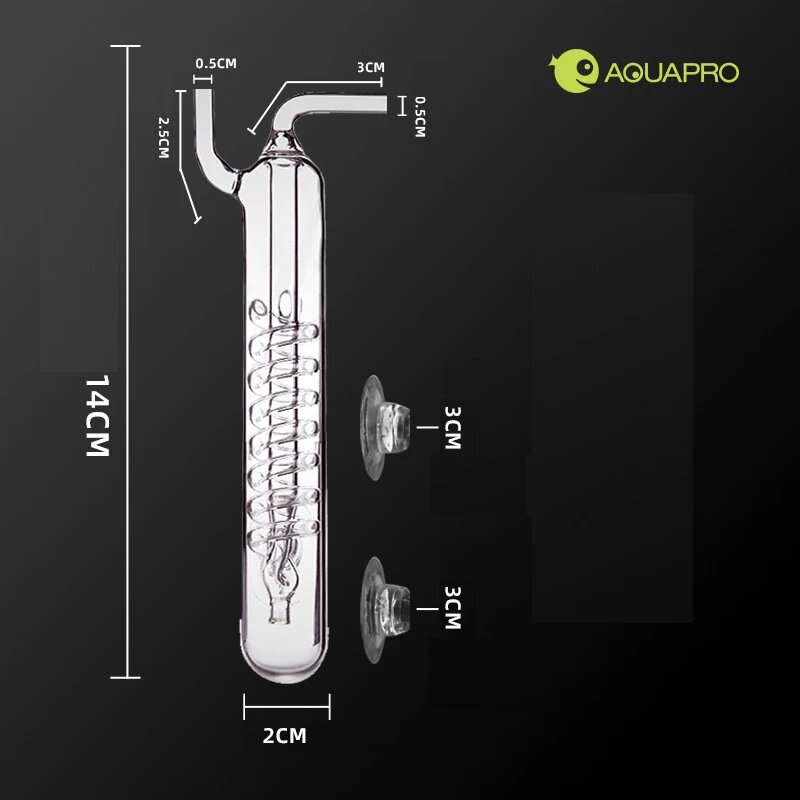 Стеклянный CO2 диффузор спиральный Aquapro counter 14см