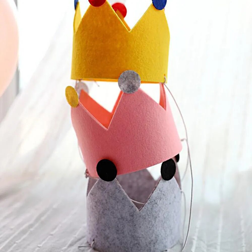 Короны из фетра для дня рождения детей, украшение для праздника, набор из 3 шапок