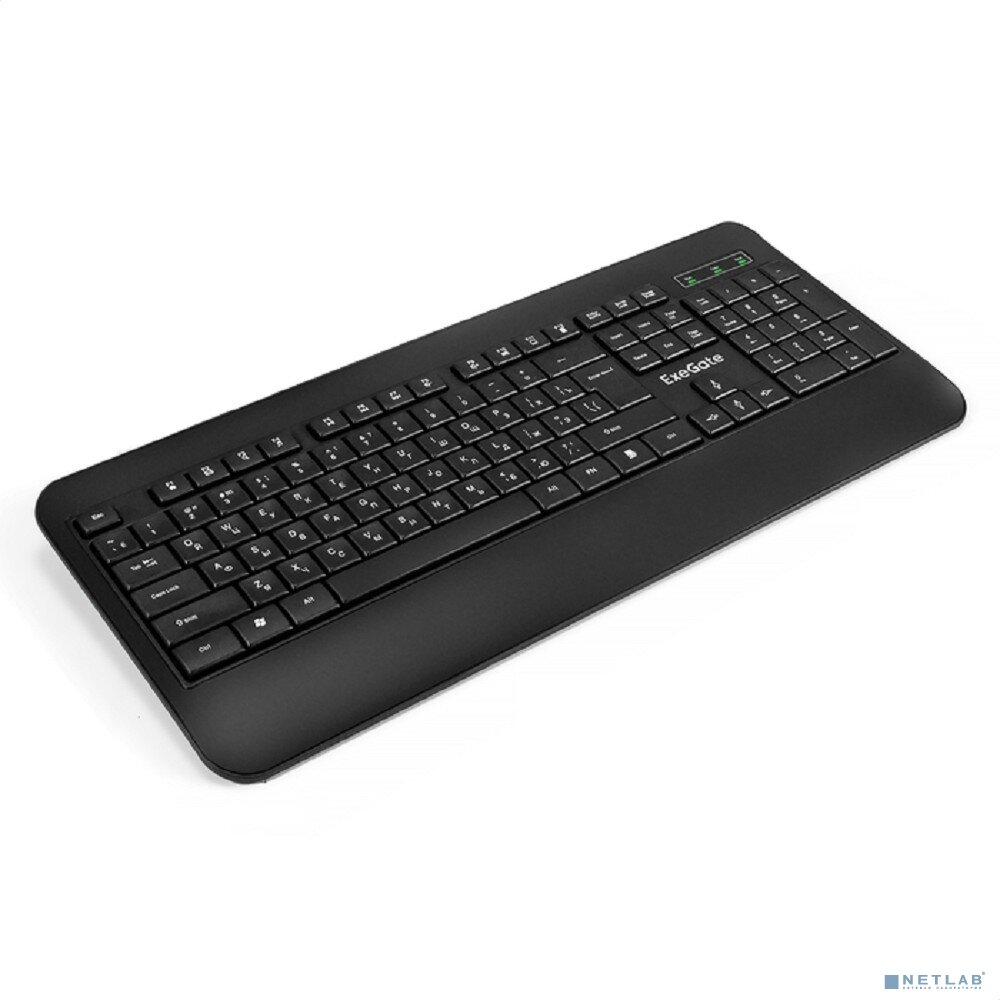 Exegate EX296922RUS Клавиатура ExeGate Professional Standard LY-E5500M (USB, полноразмерная, влагозащищенная, 104кл, Enter большой, подставка под запястья, длина кабеля 1,35м, черная, Color Box)