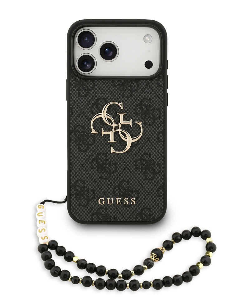 Чехол Guess 4G Big metal для iPhone 17 Pro Max с ремешком черный (MagSafe)