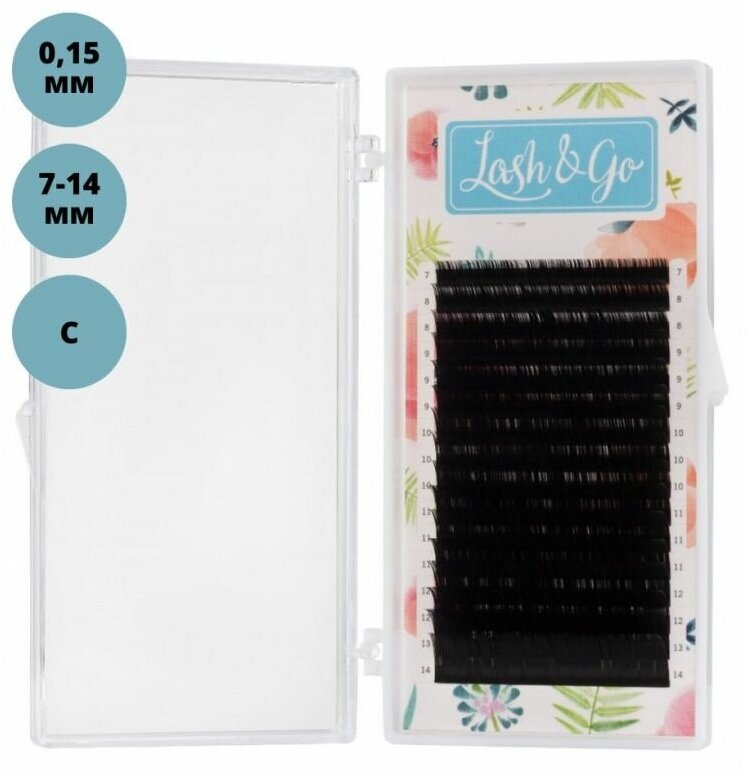 Lash&Go Ресницы на ленте Микс 16 линий 7-14 мм, С, 0,15 мм, черный