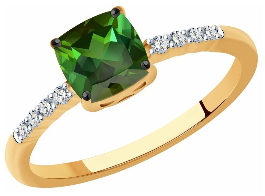 Кольцо, красное золото, 585 проба, бриллиант, турмалин