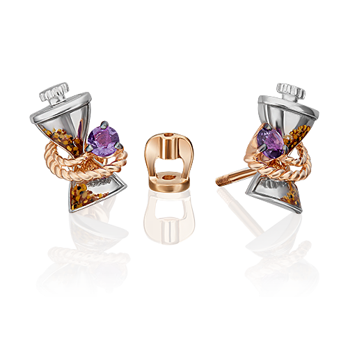 Серьги, золото, 585 проба, аметист