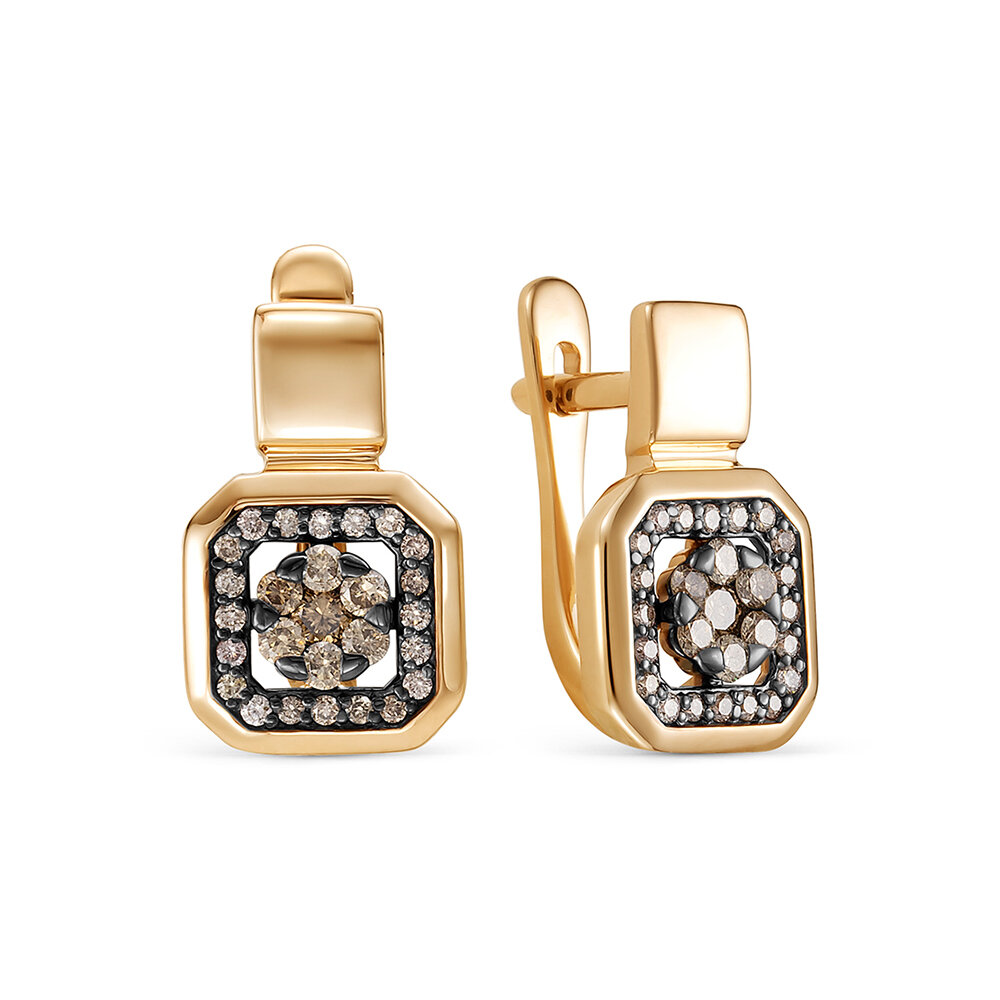 Серьги, красное золото, 585 проба, родирование, бриллиант