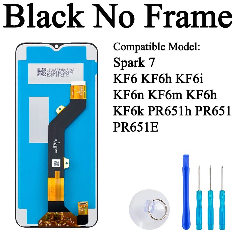 Дисплей для Tecno Spark 7 KF6 Black No Frame