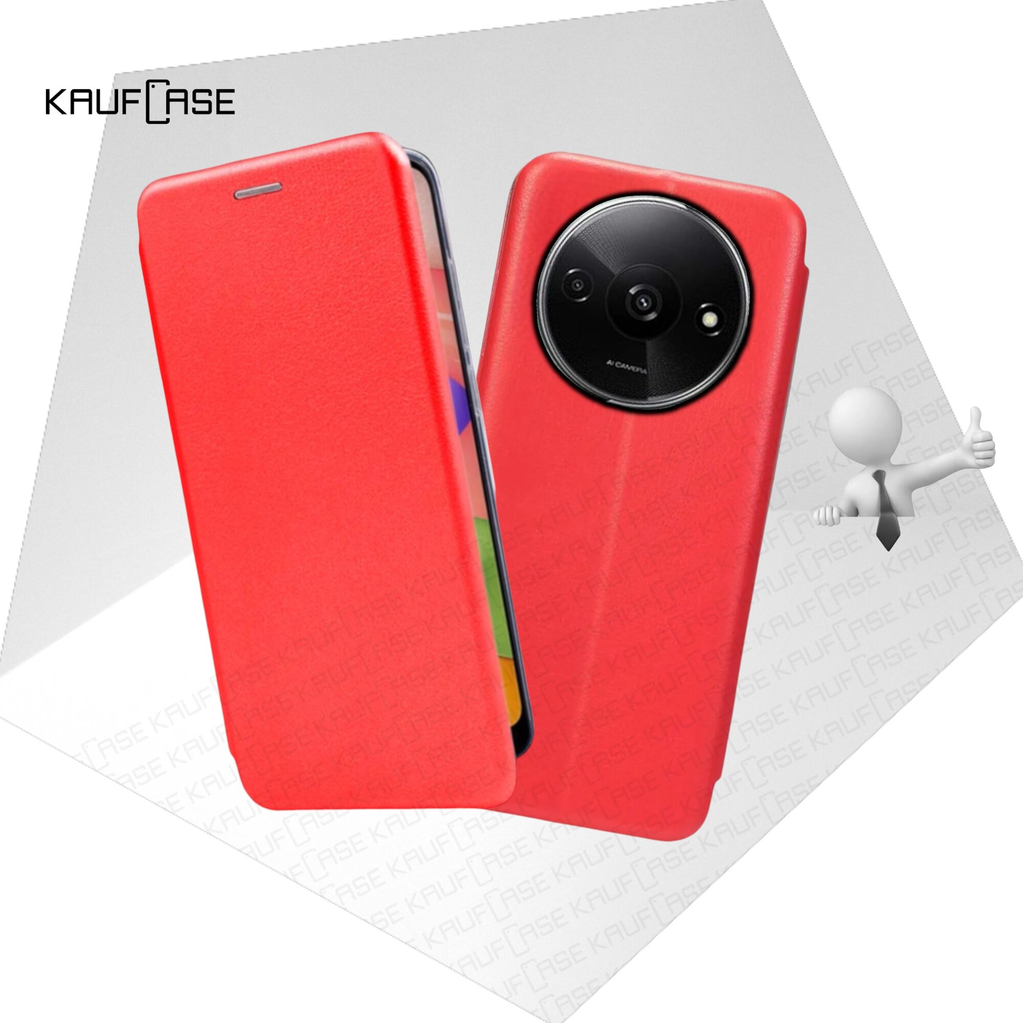 Чехол книжка для телефона Xiaomi Redmi A3 /A3X (6.71"), красный. Текстура под кожу