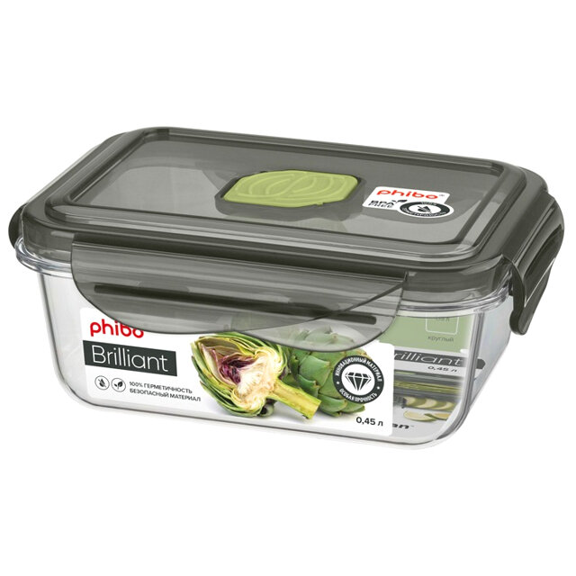 Бытпласт Brilliant прямоугольный контейнер для пищи 0,45л с клапаном 14х11х6,6 см пластик