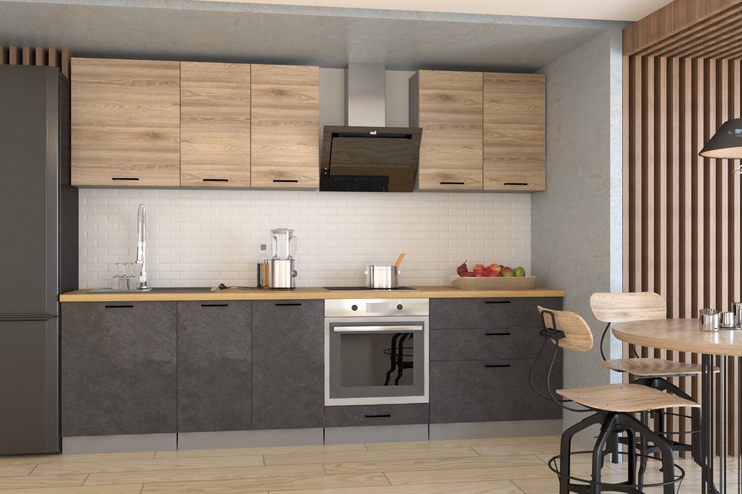 Кухонный прямой гарнитур Лофт, фасады МДФ, рустик/бетон, 2800 мм