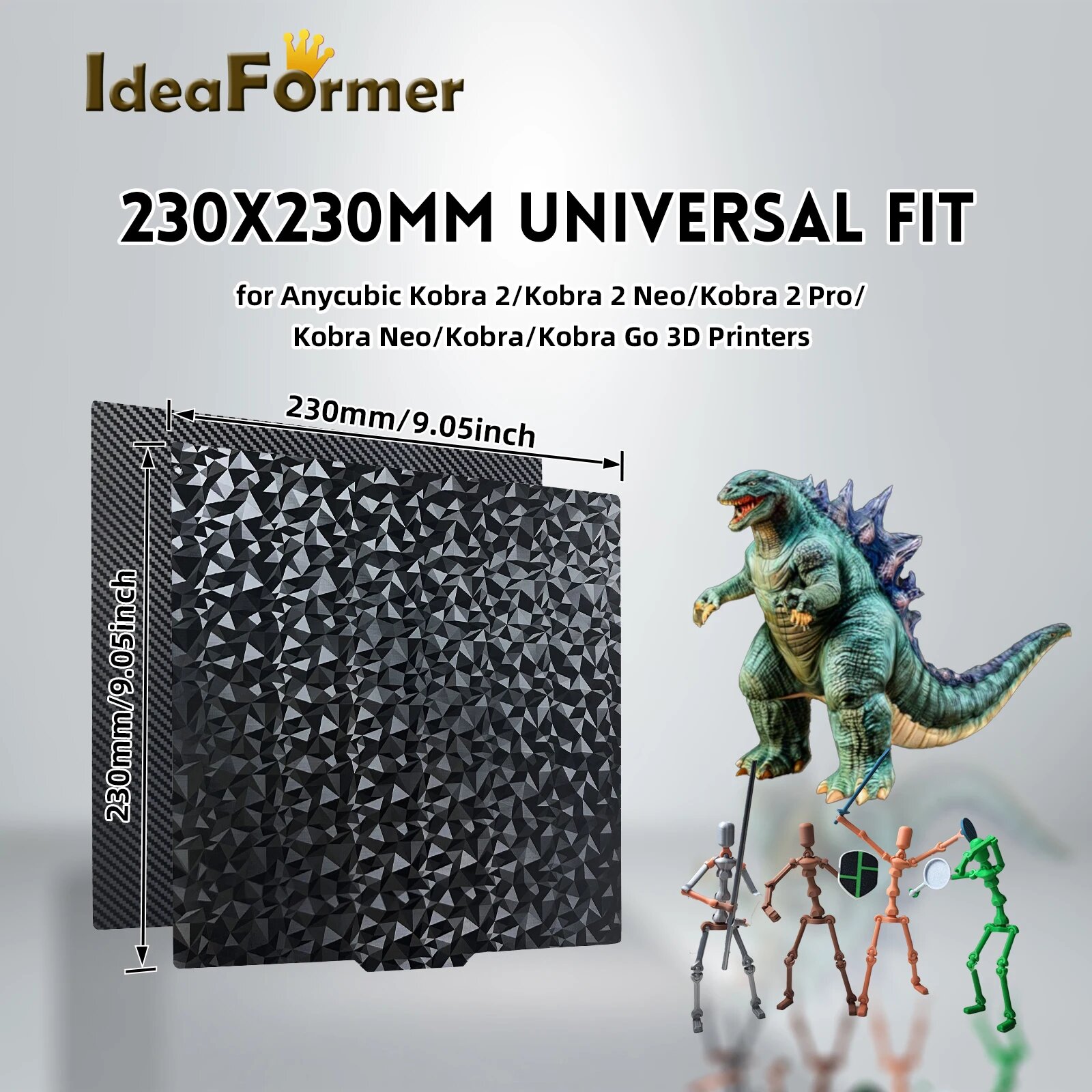 Двусторонняя магнитная конструкционная пластина из пружинной стали PEO PET 230 × 230 мм с подогревом для Anycubic Kobra 2/Kobra Neo/Kobra Go/Kobra