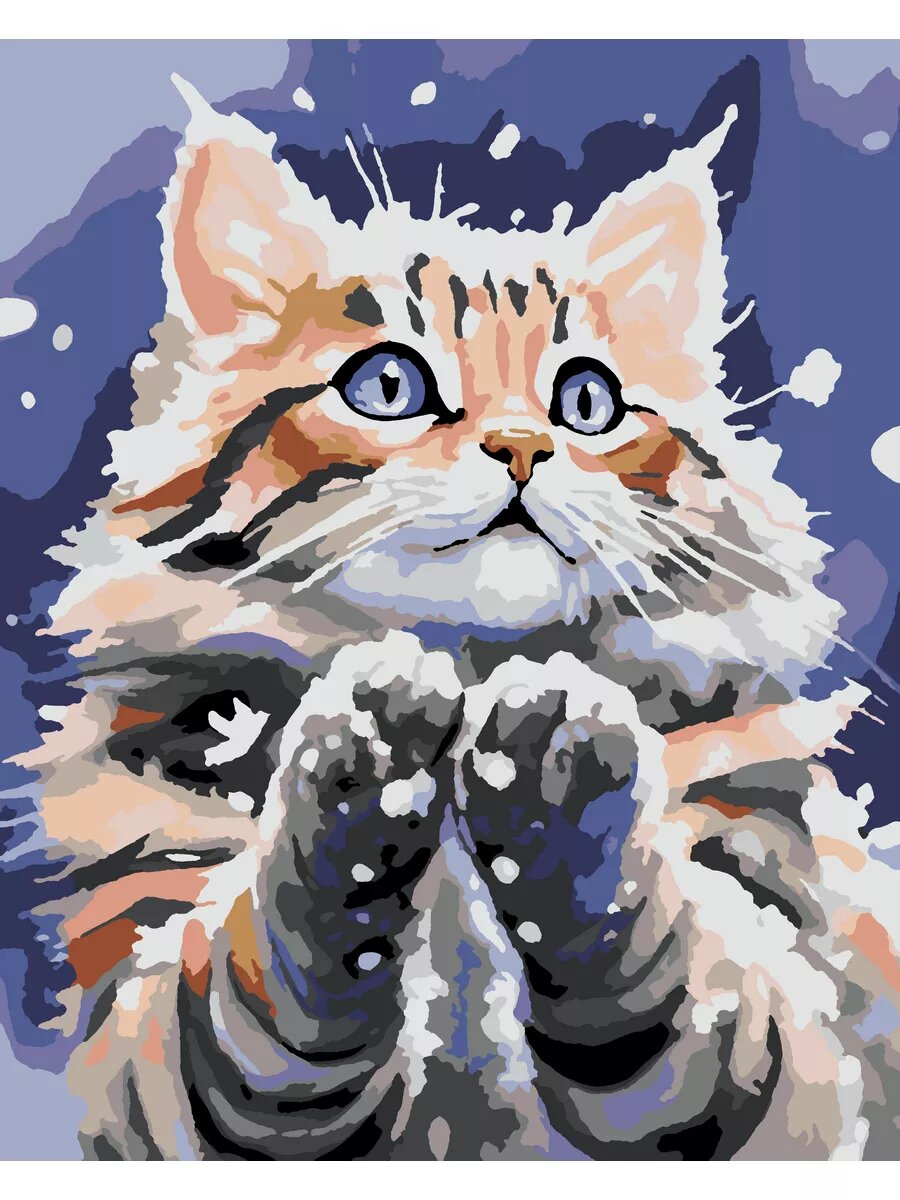 "Котик зимой" - картина по номерам 40x50 см, холст на подрамнике
