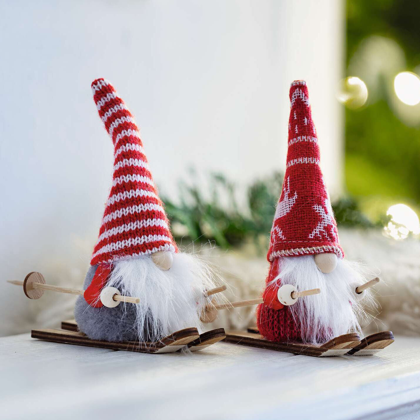 Декоративные фигуры "Гномы - лыжники" 2 штуки