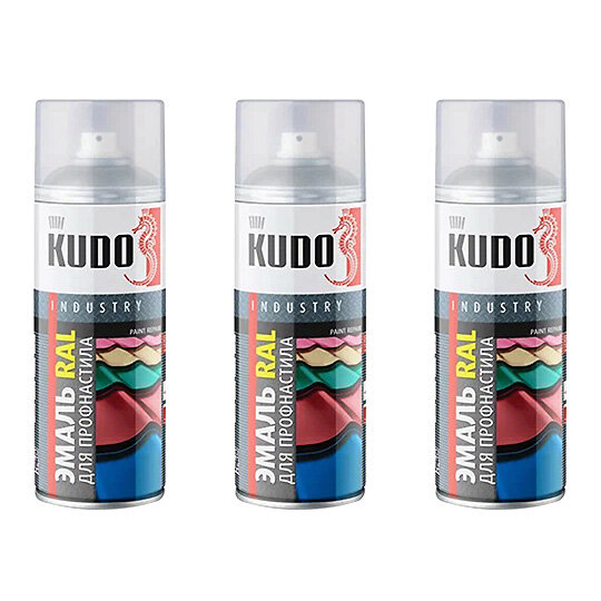 Эмаль аэрозольная для металлочерепицы Kudo серая полуматовая RAL 7004 520 мл (3 шт.)