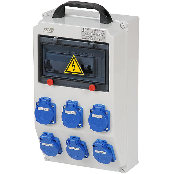 Щит ЩР0-3136-6-44УХЛ4 40А переносной IP44 с розетками 6штх220В-16А с ручкой