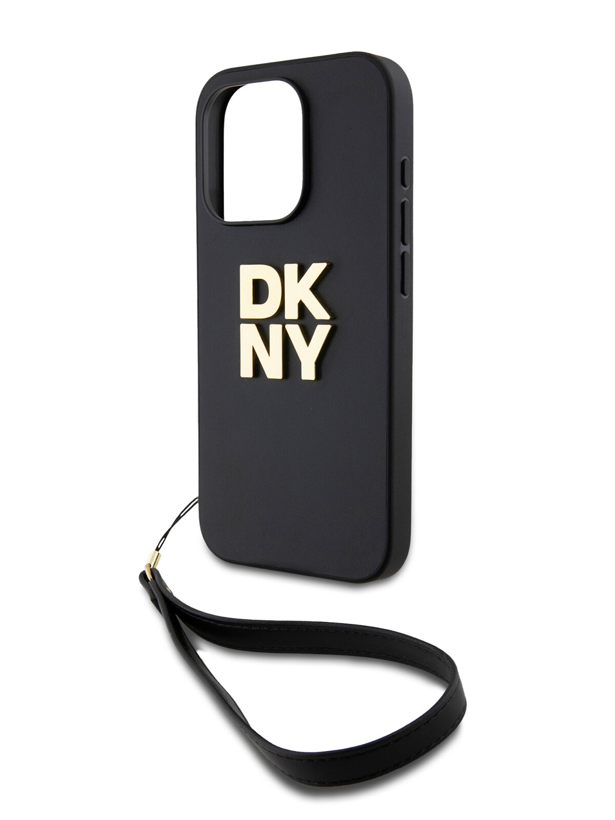 DKNY для iPhone 15 Pro чехол PU Stack metal logo Hard + Hand strap Black