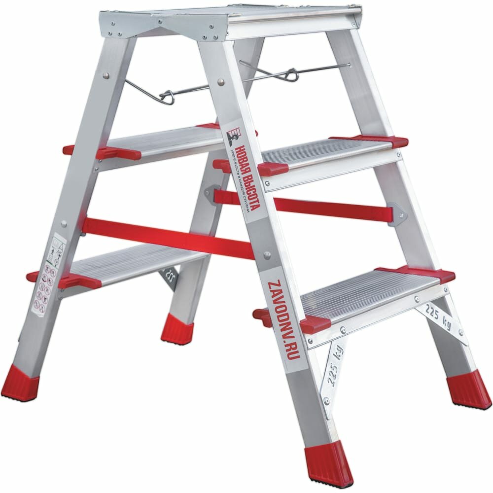 Профессиональная стремянка Новая Высота NV3127, 2x3 ступени 130 мм, площадка 350x260 мм, Max нагр. 225 кг, 2К башмаки,