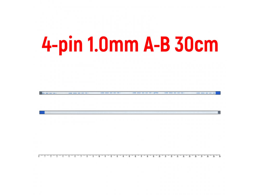 Шлейф FFC 4-pin Шаг 1.0mm Длина 30cm Обратный A-B AWM 20624 80C 60V VW-1
