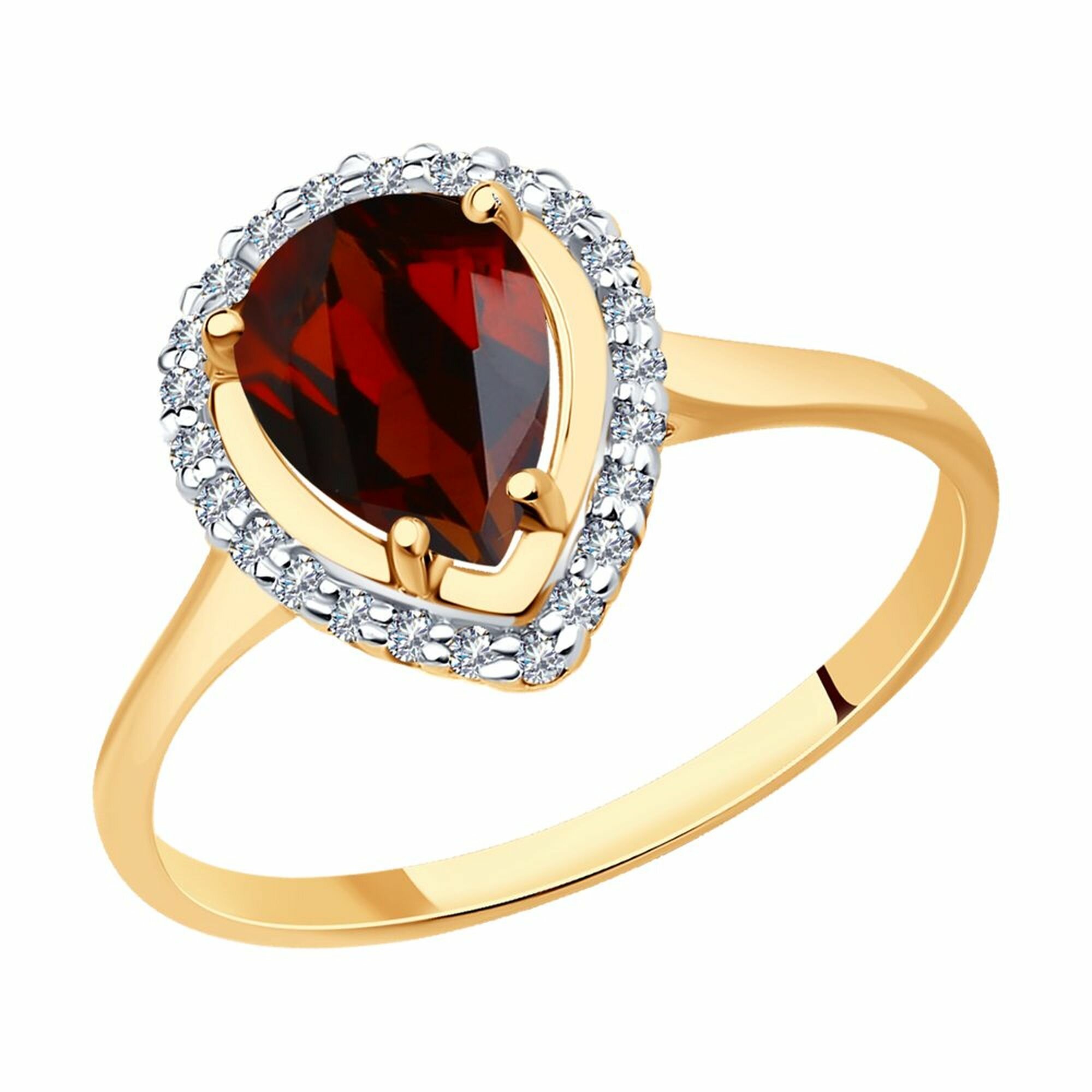 Кольцо, красное золото, 585 проба, фианит, гранат